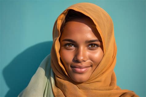 Premium Photo A Woman Wearing A Yellow Scarf And A Tan Scarf