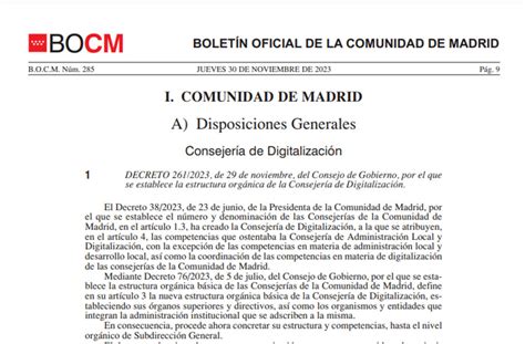 Estructura orgánica de la Consejería de Digitalización