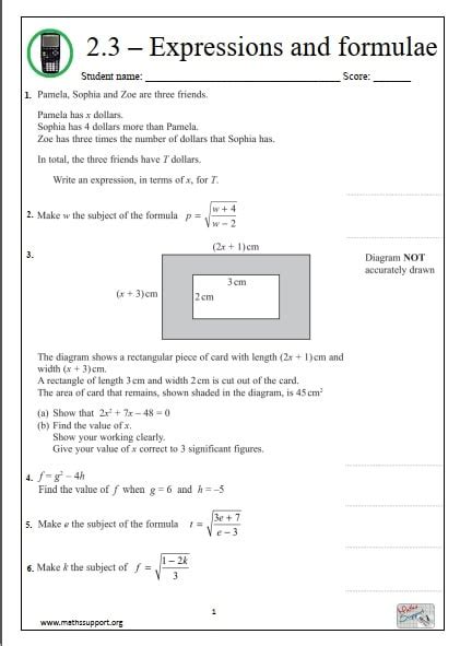 edexcel expressions and formulae revision guide