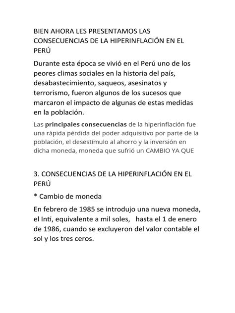 Bien Ahora Les Presentamos Las Consecuencias De La HiperinflaciÓn En El