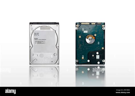 Close Up Front And Back Of Hard Disk Drive 25 Inch Isolated On White Background With Reflection