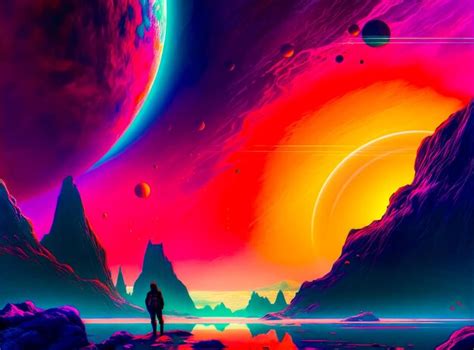 Premium Ai Image Man Standing In Front Of Colorful Landscape