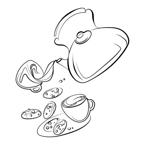 Théière Versant Du Thé Dans Une Tasse Dessin Au Trait Dessin