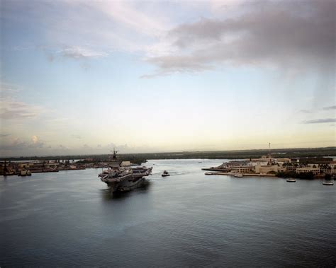 Aerial Port Bow View Of The Nuclear Powered Aircraft Carrier Uss
