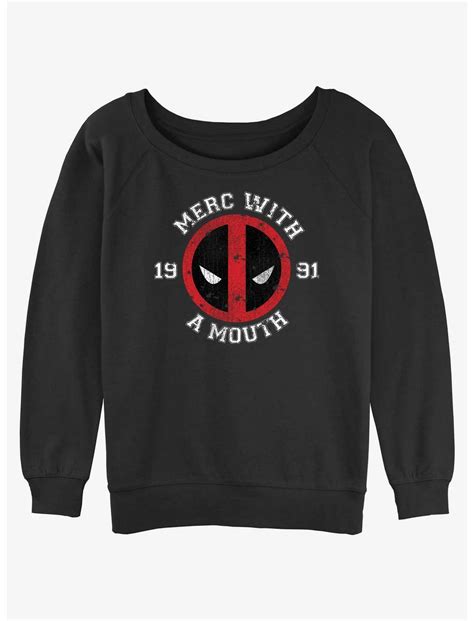 Marvel Deadpool Merc With A Mouth Girls Slouchy Sweatshirt Black
