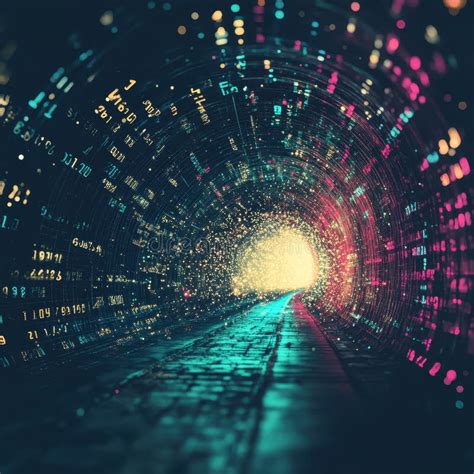 Digital Tunnel With Glowing Data Streams And Particles Stock Image Image Of Scifi Particles