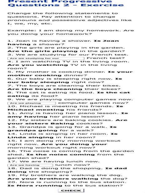 Present Progressive Questions Exercise English4u Pdf