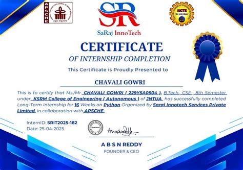 Python Internship Learning Softwaredevelopment Ksrm Jntua Apsche Gowri Chavali