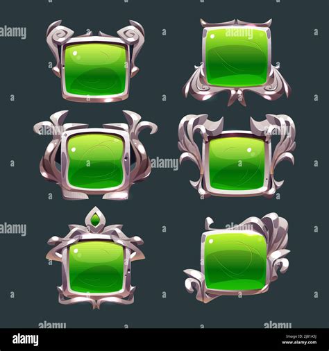 game ui frames green medieval borders with metal silver vignette