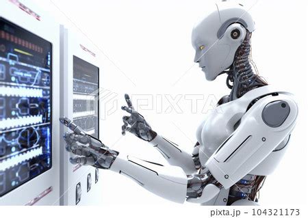 操作パネルでコンピュータを操作している人工知能ヒューマノイドAI生成画像のイラスト素材 104321173 PIXTA