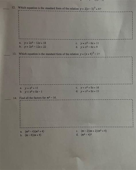 Solved 12 Which Equation Is The Standard Form Of The Chegg