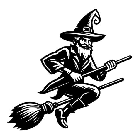 Premium Vector Wizard Flying On A Broom Vector Illustration Happy