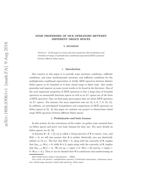 Pdf Some Properties Of Mce Operators Between Different Orlicz Spaces