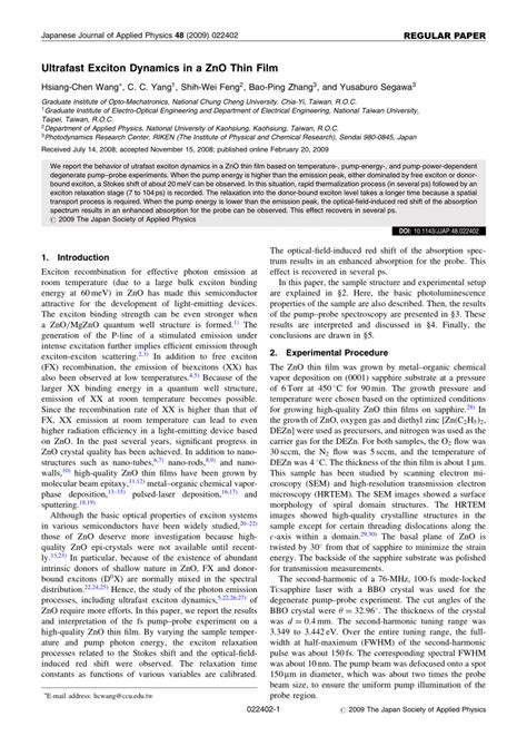 PDF Ultrafast Exciton Dynamics In A ZnO Thin Film