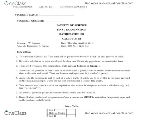 Math 222 Midterm Math222 Winter 2011 Exam Oneclass