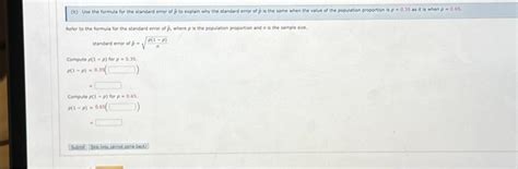 Solved Aufer To The Formula For The Stancard Eror Of P