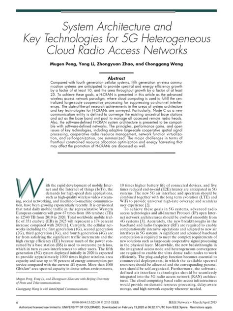 System Architecture And Key Technologies For 5g Heterogeneous Cloud