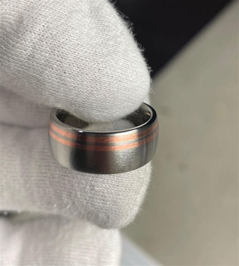 Copper Offset Inlays Titanium Band Mens Ladies Unique Jewelry Etsy
