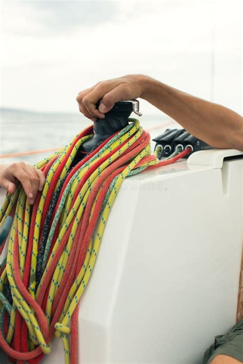Yacht Rigging Sailboat Winch And Rope Stock Image Image Of