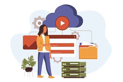 평평한 디자인의 클라우드 컴퓨팅 사람들은 장면의 파일 저장 및 처리 데이터 컬렉션을 업로드합니다 블로깅 웹 사이트 모바일 앱