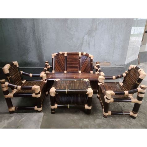Jual Kursi Bambu Hitam 1 Set Ikat Rotan Lengkung Shopee Indonesia