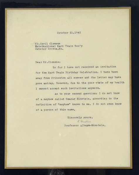 At Auction Albert Einstein Albert Einstein Letter With Great Mark