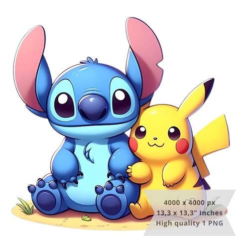 1 Png Cute Stitch And Pikachu Clipart Images Digital Design Png File For Sublimation High