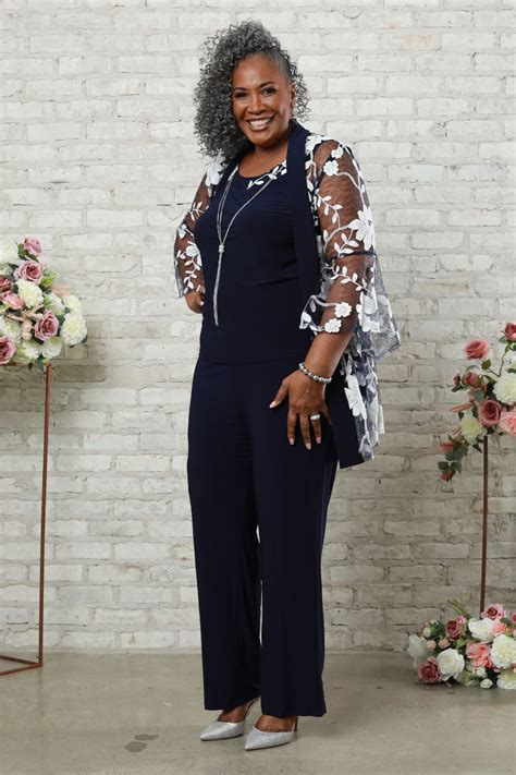 Plus Size Threadwork Floral Pantsuit With Sheer Bell Sleeves Sleektrends