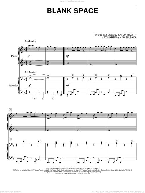 Blank Space Sheet Music For Piano Four Hands Pdf Interactive