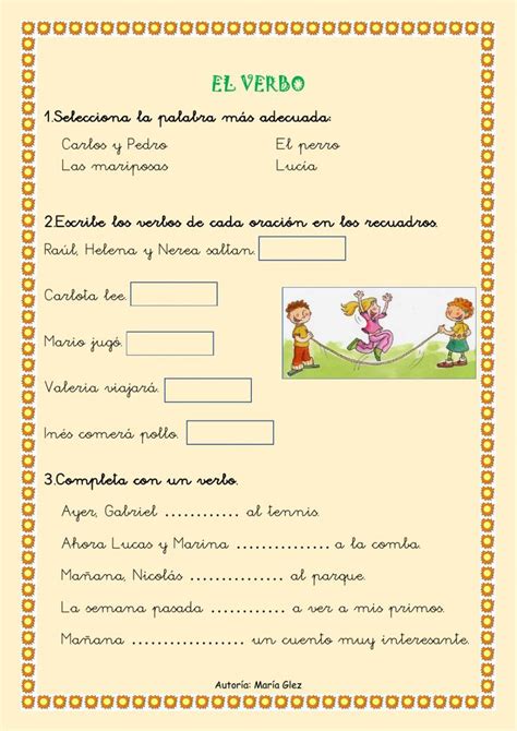 Ejercicio interactivo de El verbo para 1º Puedes hacer los ejercicios