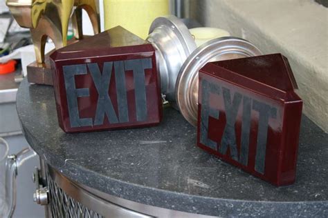 Art Deco Ruby Glass Double Sided Exit Sign Sconces At 1stdibs