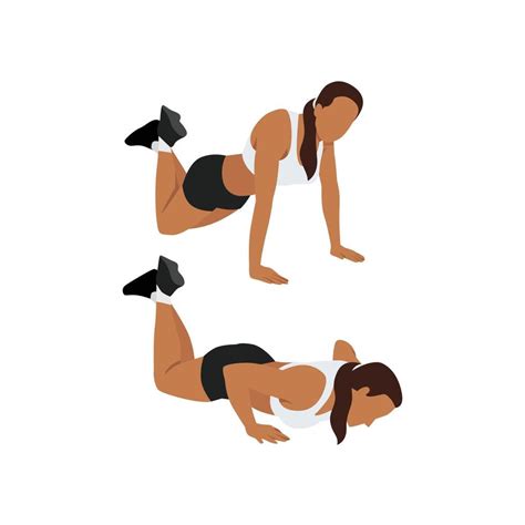 Woman Doing Modified Knee Push Ups Exercise Flat Vector Illustration
