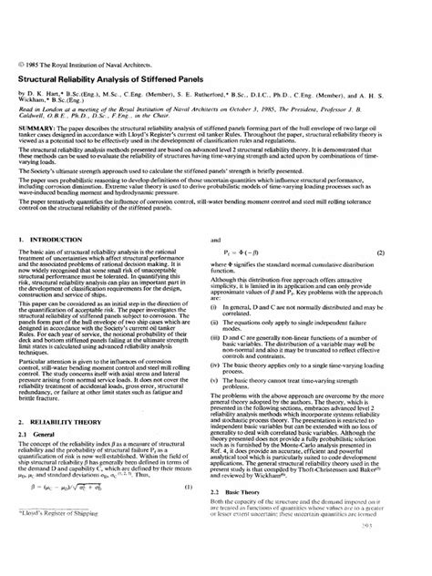 Structural Reliability Analysis Of Stiffened Panels Pdf Reliability Engineering Bias Of An
