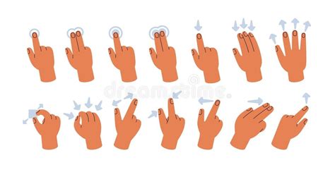 Touchscreen Gestures Set Fingers Hands Making Interactive Digital