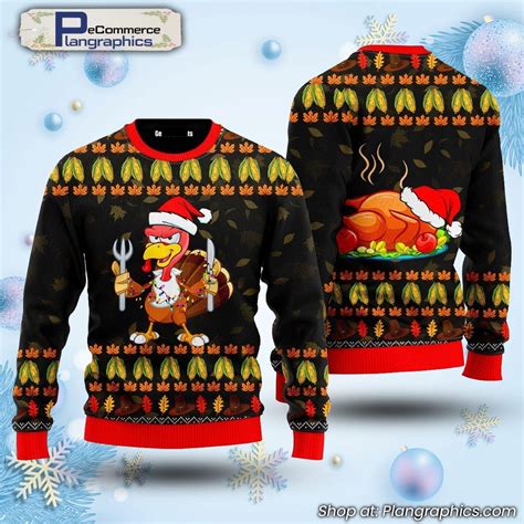 Thanksgiving Turkey Autumn Ugly Christmas Sweater Pattern Ugly