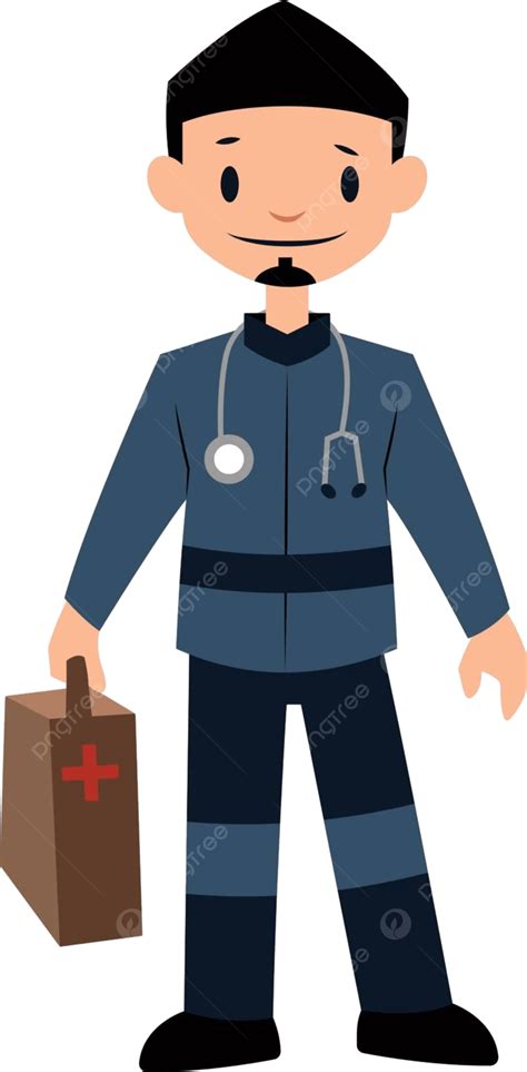 Vector Illustration Of A Paramedic In Blue Uniform Against A White