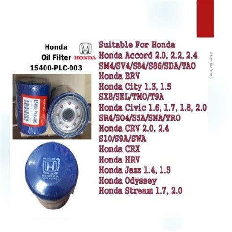 (Original) Honda Oil Filter 15400-PLC-003 | Lazada