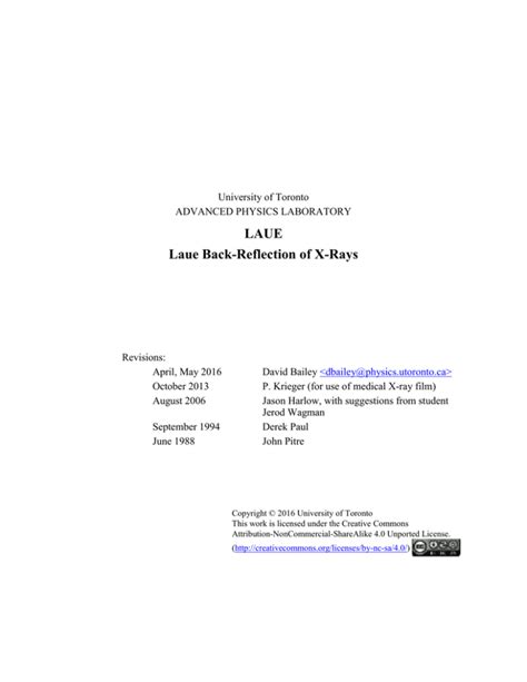 Laue Back Reflection X Rays Lab Manual University Physics