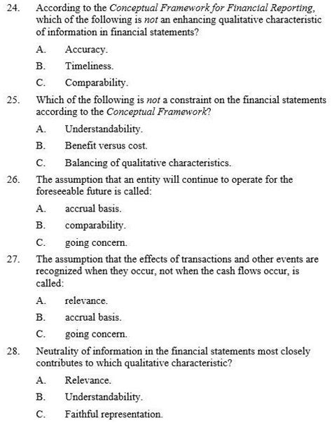 24 According To The Conceptual Framework For Financial Reporting Which Of The Following Is Not