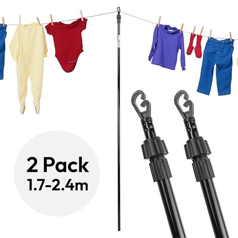 Kct 2x 24m Wash Line Prop Pole Heavy Duty Outdoor Extendable Clothes Line Support Laundry