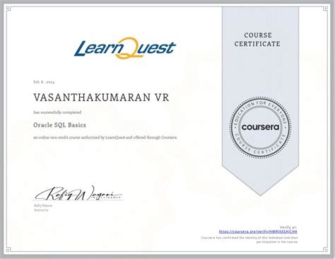 Completed Oracle Sql Course On Coursera Vasanthakumaran Vr Posted On