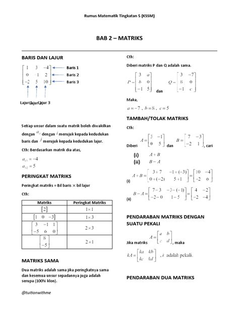 Nota Matematik Tingkatan 5 Bab 2 Matriks Pdf