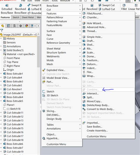How To Enable Combine Tool In Solidworks Grabcad Questions