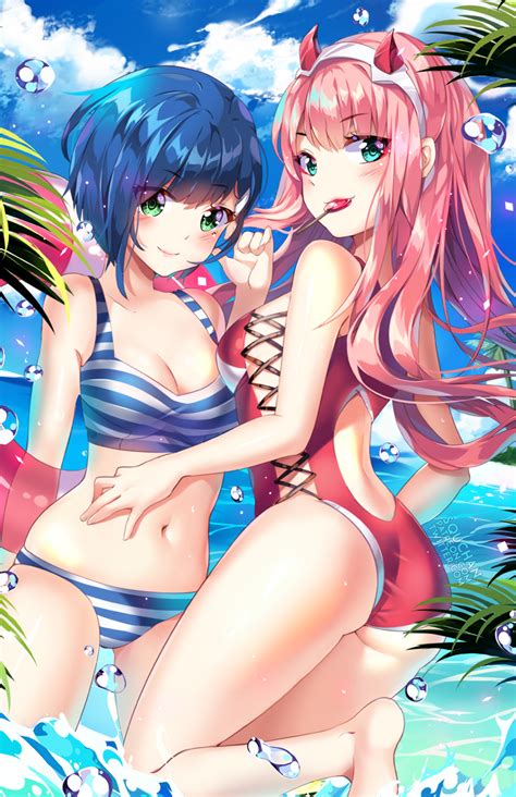 Zero Two And Ichigo Darling In The Franxx Drawn By Squchan Danbooru