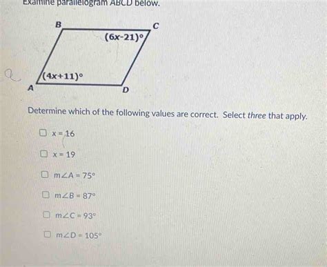 Solved Examine Parallelogram Abcd Below Determine Which Of The Following Values Are Correct