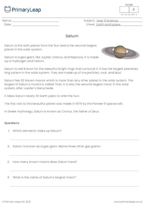 Year 5 Science Worksheets Free