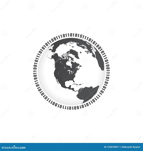 Binary Circle One And Zero Digits Around The Globe Vector Illustration Isolated On White