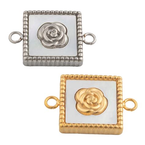 Square Connector With A Rose Surgical Steel Two Color Variants