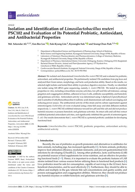 Pdf Isolation And Identification Of Limosilactobacillus Reuteri Psc102 And Evaluation Of Its