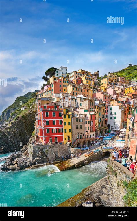 Riomaggiore Cinque Terre National Park Liguria Italy UNESCO Stock